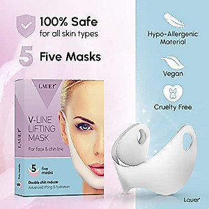 V Shaped Slimming Face Mask Double Chin Reducer V Line Lifting Belt Neck Lift Tape Face Patch For Firming and Tightening Skin Chin Up Slimming Strap Collagen Mask with Hyaluronic Acid Aloe Vera (5pcs)