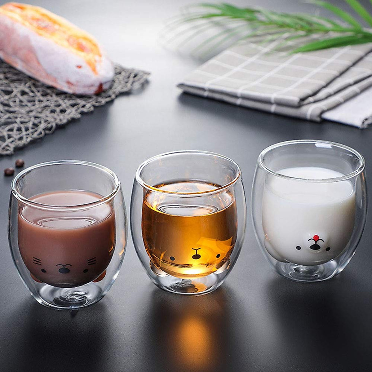 MOOVGTP 4Pcs Cute Coffee Mugs, Bear Duck Cat Tea Cup Double Wall Glass Mugs Milk Cup for Office and Personal Birthday 4 Count Pack of 1 201211ZY074444 8997 1506569821