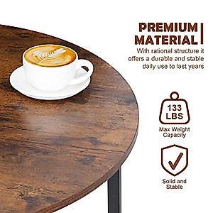 SUPER DEAL Round Coffee Tables w/ 32 Inch Rustic Wooden Surface Top and Sturdy Metal Legs Industrial Cocktail Table for Living Room, Rustic Brown
