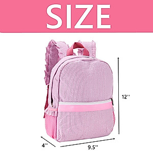 ONGLYP Lightweight Toddler Backpack for Girls,Seersucker Preschool Bookbag for Kids,Cute Pleated Children Kindergarten Backpack,SMALL (Pink, Small)