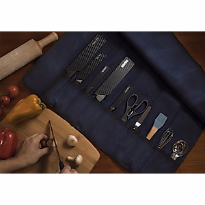 Asaya Canvas Chef Knife Roll Bag - 10 Knife Slots and a Large Zipper Pocket - Durable 10oz Canvas Knife Case with an Adjustable Shoulder Strap - Knives not Included