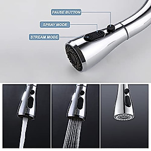 BANGPU Pull Out Faucet Sprayer Head Replacement 3 Function Kitchen Bathroom Sink Facuets Spray Nozzle Part Pull Down Spray Head for Kitchen Sink Faucets, Chrome Polished