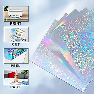 Uinkit 60 Pack Printable Holographic Sticker Paper for Inkjet and laser printer 8.5x11 inches Printable Waterproof Vinyl Sticker,Dries Quickly (60Pack, Variety Pack-5 color)