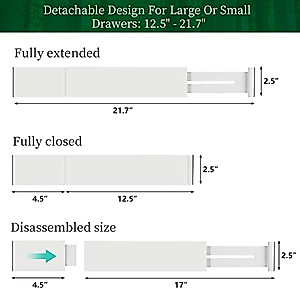 FJO 4 Pack Adjustable Bamboo Drawer Dividers Organizers (12.5" - 21.7") - Expandable Drawer Separators for Kitchen, Utensils, Clothes, Bedroom, Dresser, Bathroom (12.5inches, White)