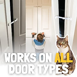 Door Buddy Child Proof Door Lock & Cat Door Stopper. Adjustable Door Strap Latch to Baby Proof Door & Keep Toddler out of Cat Food & Litter Box. Easy Pet & Baby Gate with Cat Door Interior Alternative