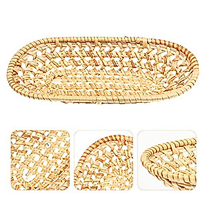 Holibanna Rattan Woven Storage Tray Guest Towel Tray Napkin Holder Sundries Basket Tabletop Organizer for Vanity Bathroom Tea Table