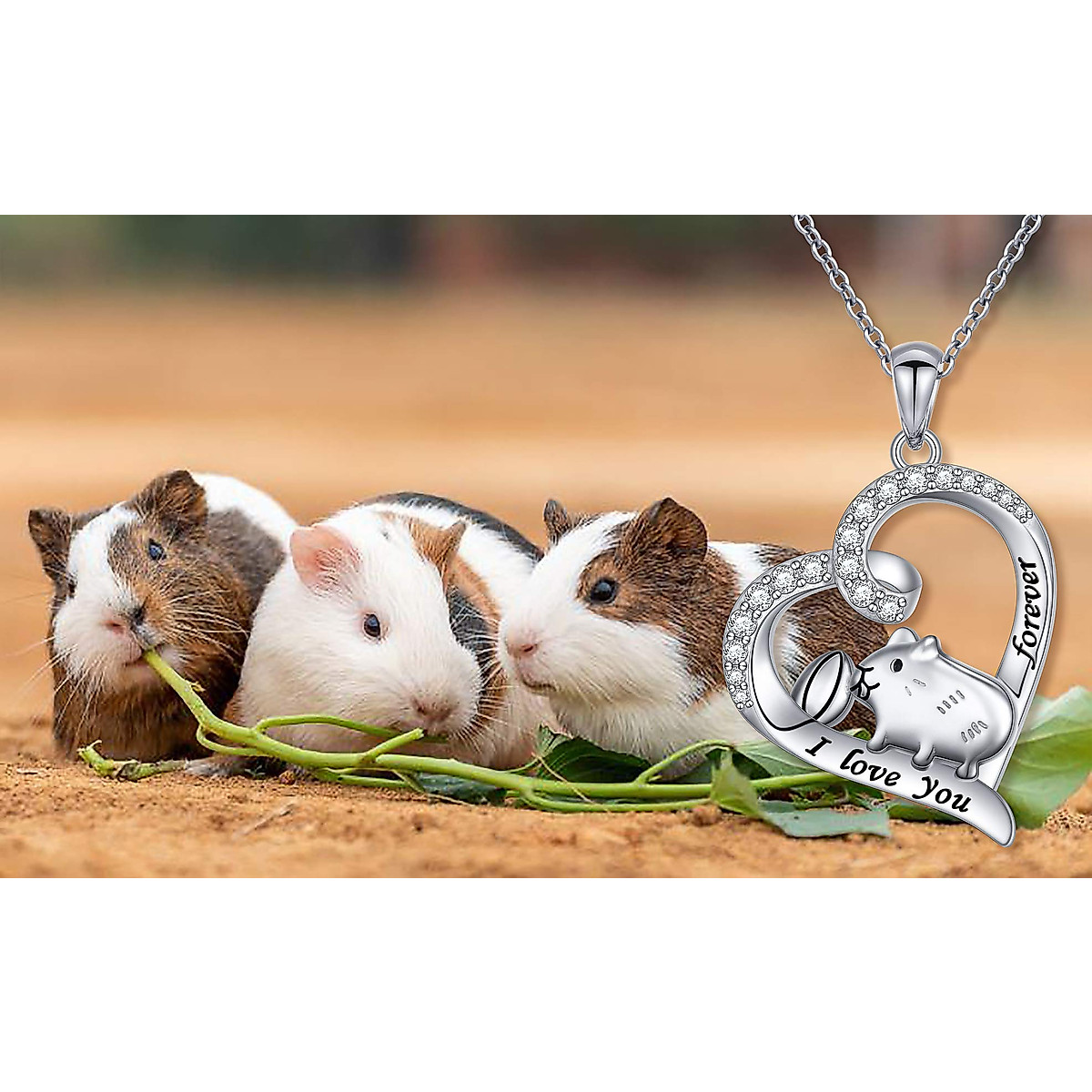 925 Sterling Silver Cute Pet Animal I Love You Forever Gerbil Chinchilla Guinea Pig Hamster Heart Pendant Necklace Birthday Jewelry for Women Daughter, 18 inch