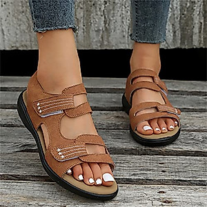 Thigh High Sandals for Women Ladies Fashion Summer Leopard Print Leather Open Toe Hook Loop Flat Sandals (Brown, 9)