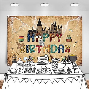 Wizard Birthday Party Decorations Backdrop Magic Happy Birthday Party Decorations Halloween Wizard Theme Banner Magic School Wizard Witch Photography Background for Boys Girls (5x3ft)