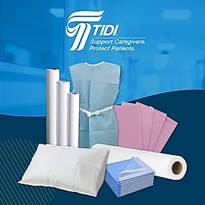 TIDI 919365 Disposable Pillowcases, White, 21” Wide x 30” Long (Pack of 100) ― Single-Use Pillowcases ― Tissue with Poly Back To Help Prevent Leak-Through ― Pebble Embossed ― Medical Supplies