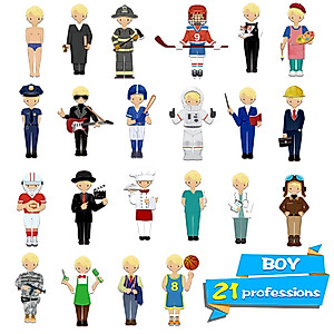 56 PCS Magnetic Dress-up Pretend Play Doll Set with 21 Occupations Jobs, Perfect for Preschool Learning