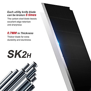 HAUTMEC 25mm Pro Heavy Duty Utility Knife Box Cutter with Extra 10PCS Rust Proof SK2H Black Sharp Blades, Autolock Slider, Sturdy Body for Industrial or Construction Applications HT0205-KN