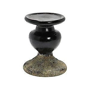 Creative Co-Op 2-Tone Sculptural Terracotta Pillar Candle Holder, Distressed Black
