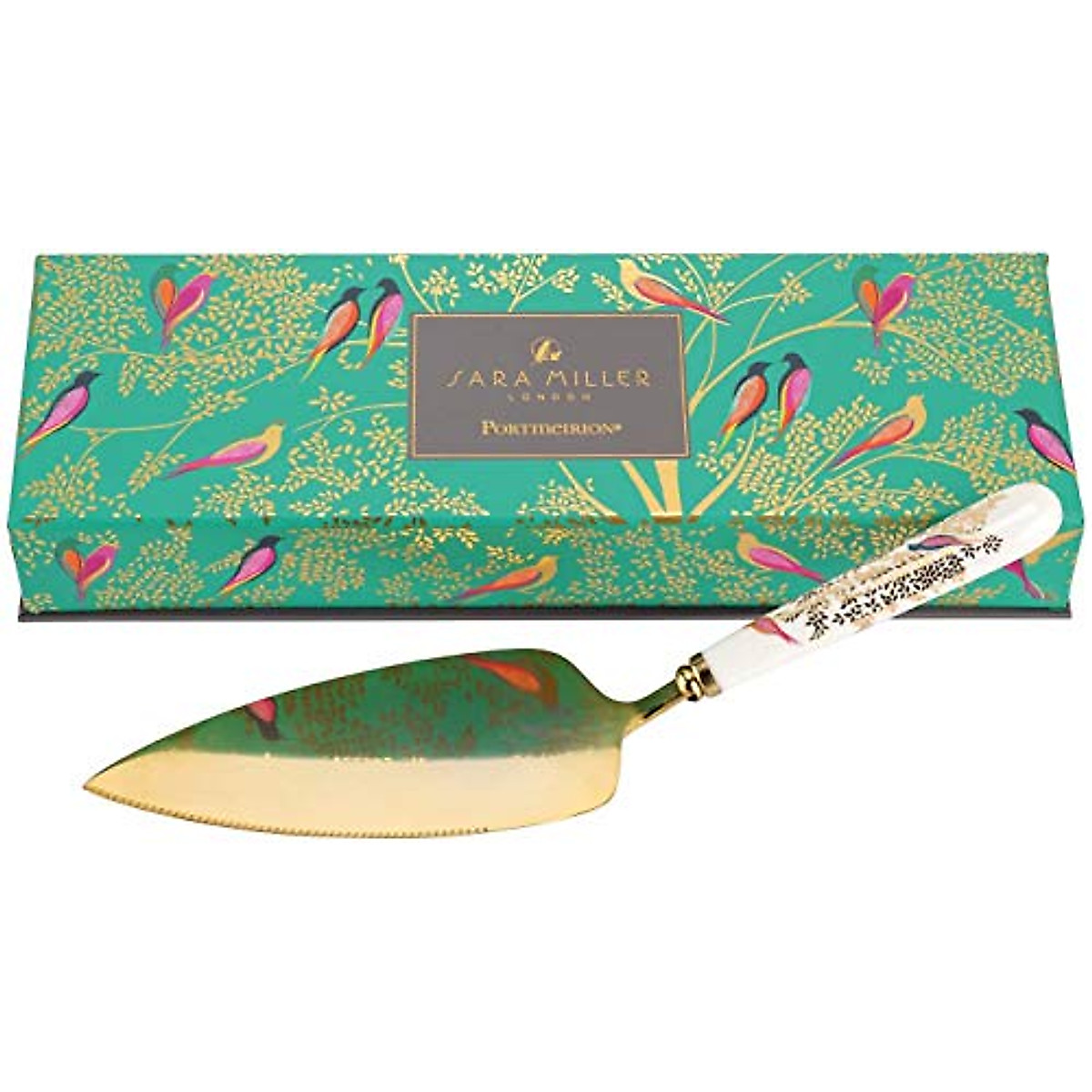 Portmeirion Sara Miller London Chelsea Cake Server | 10 Inch Wedding Cake Cutter for Cakes, Pies, and Desserts | Made of Fine Porcelain and Stainless Steel | Handwash Only