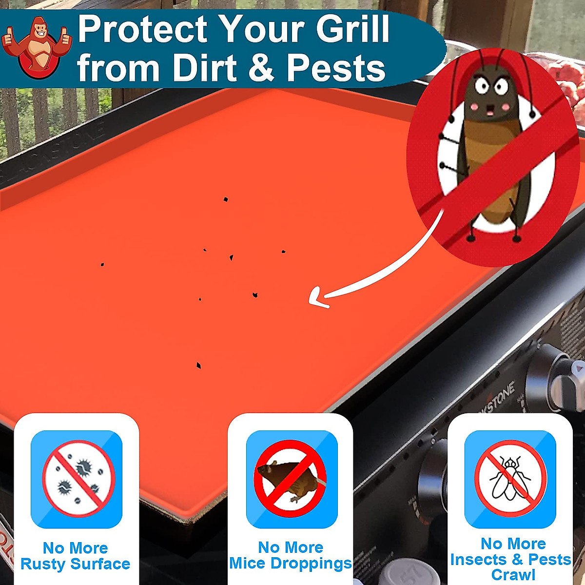 22" Silicone Mat for Blackstone Griddle Top, 100% Silicone Protective Mat Cover for Blackstone, Heavy Duty/Non Stick/Reusable Food-grade Silicone Grill Mat Protect Your Griddle from Dirt & Rust