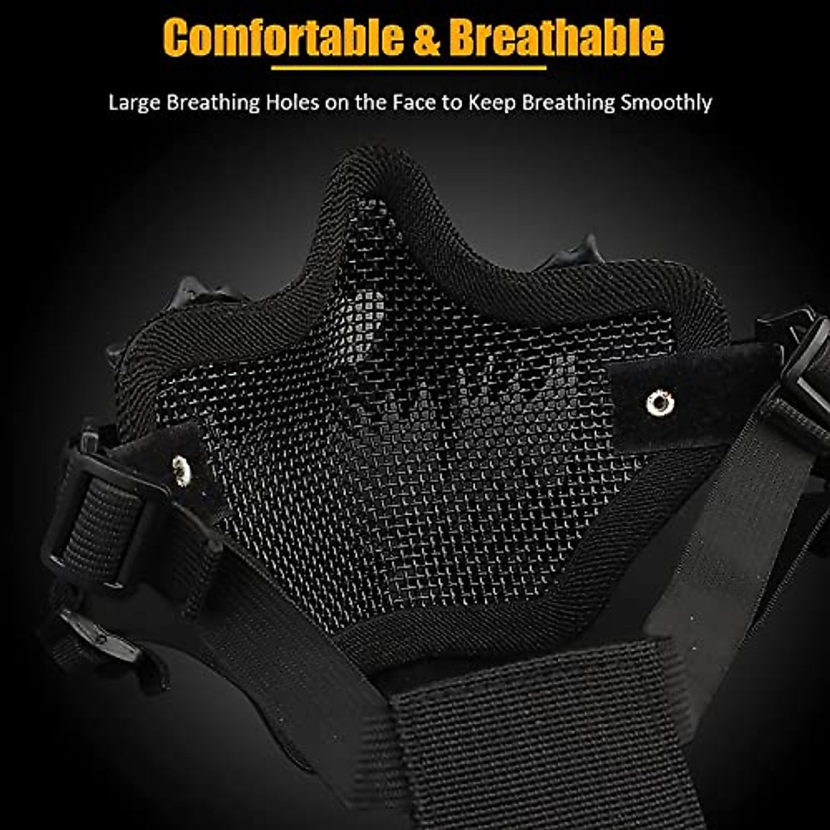 Yzpacc Airsoft Half Face Skull Masks Tactical Face Protection Mesh Mask for Halloween Cosplay Paintball CS Hunting (bk-02)