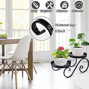 Santentre 2 Tier Black Plant Stand, Metal Flower Stand Indoor Outdoor, Anti-Rust Iron Plant Shelf, Round Flower Pot Stands for Multiple Plants, Display Rack Potted Plant Holders for Garden Home Decor