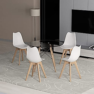 Echoamo 5-Piece Glass Dining Table Set, Compact Mid-Century Modern Round Table & Chair Set, Dining Table Set for 4, Round Dining Table with 4 Chairs for Kitchen, Dining Room, Space-Saving