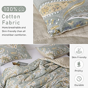 ATsense Paisley Comforter Set King, All Season 3-Piece 100% Cotton Fabric, Soft Microfiber Filled Bedding, Lightweight Reversible Duvet Insert (Sage Green, MEZY)