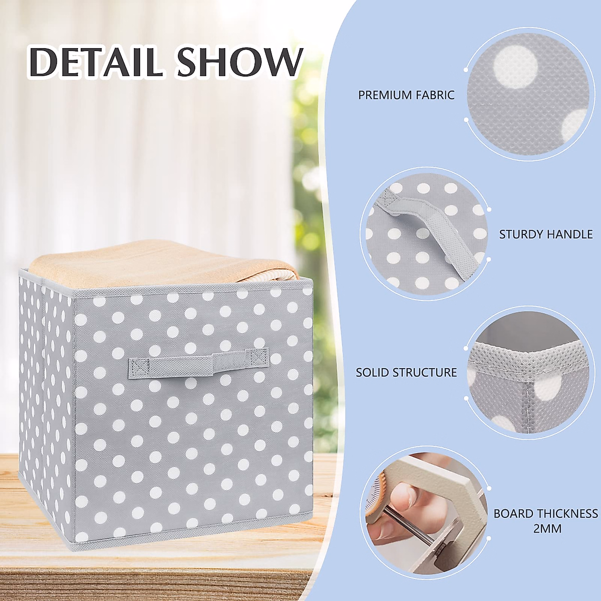 WWW 11 Inch Fabric Cube Organizer, 2 Packs Foldable Cube Storage Bins Basket, Closet Organizers Box, Home Organizers with Handle for Shelves, Closet, Kallax, Office(Polka Dot Grey)