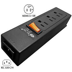 Conntek Power Strip 125V 7-1/2-Inch Housing IEC C14 to U.S 3 Prong Power Strip 3 Outlets with AC Adapter Space, Black
