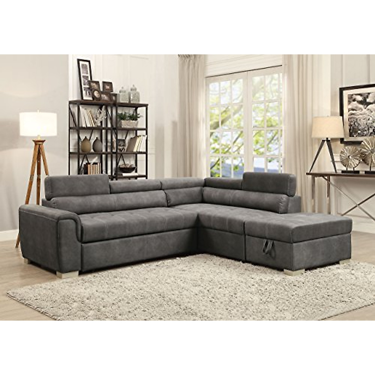 ACME Furniture Thelma Sleeper and Ottoman Sectional Sofa, Grey