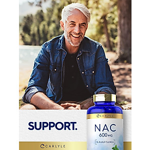 Carlyle NAC N-Acetyl Cysteine 600mg | 180 Capsules | with Peppermint | Free Form Supplement | Non-GMO, Gluten Free