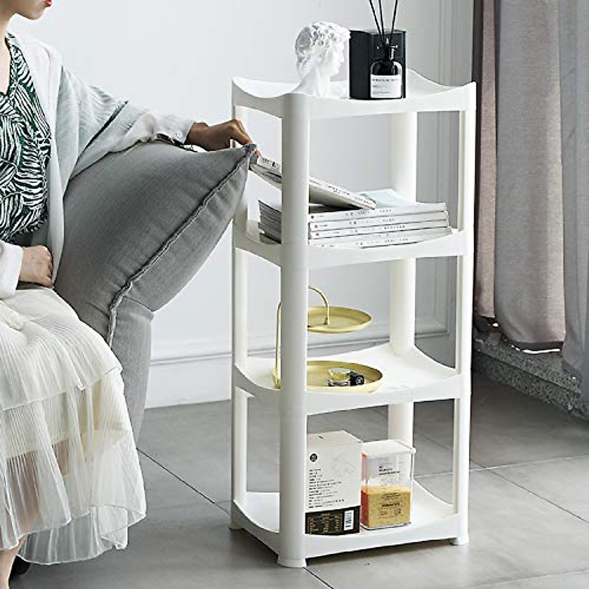 Fedicelly Bathroom Shelf Storage Shelving Unit,Standing Plastic Storage Cart Organizer Rack,Stackable 4 Tier Corner Display Rack for Kitchen Laundry