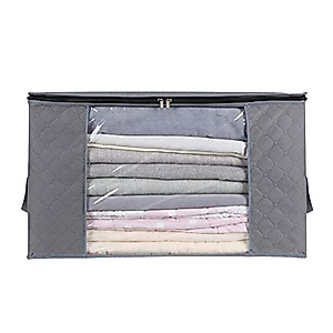 MANZOO Large Closet Organizers and Storage Bins Storage Bag Closet Organizer, Clothes Storage Containers with Reinforced Handle for Comforters, Blankets, Bedding,6PC Pack, 90L, Grey