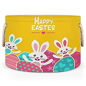 Happy Easter Funny Rabbits (15) Large Round Baskets for Storage Laundry Baskets with Handles Blanket Storage Basket for Bathroom Shelves Bins for Organizing Nursery Hamper Girl Boy