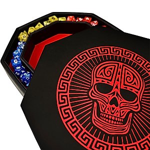 Luck Lab 8 Inch Dice Tray with Lid and Dice Staging Area for Table Top Gaming - Red Tribal Skull Design