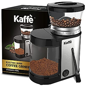 Kaffe Burr Coffee Grinder Electric w/Adjustable Settings for Precision Coffee Bean Grinding (5.5oz Capacity) Cleaning Brush Included. (Powerful Motor) Stainless Steel