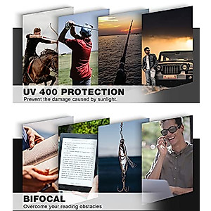 SKYOAK Premium Lightweight Bifocal Reading Sunglasses Men TR90 Frame Wrap Around Design Blue Light Blocker UV 400 Protection Outdoor Sun Reader Driving (Black +1.50)