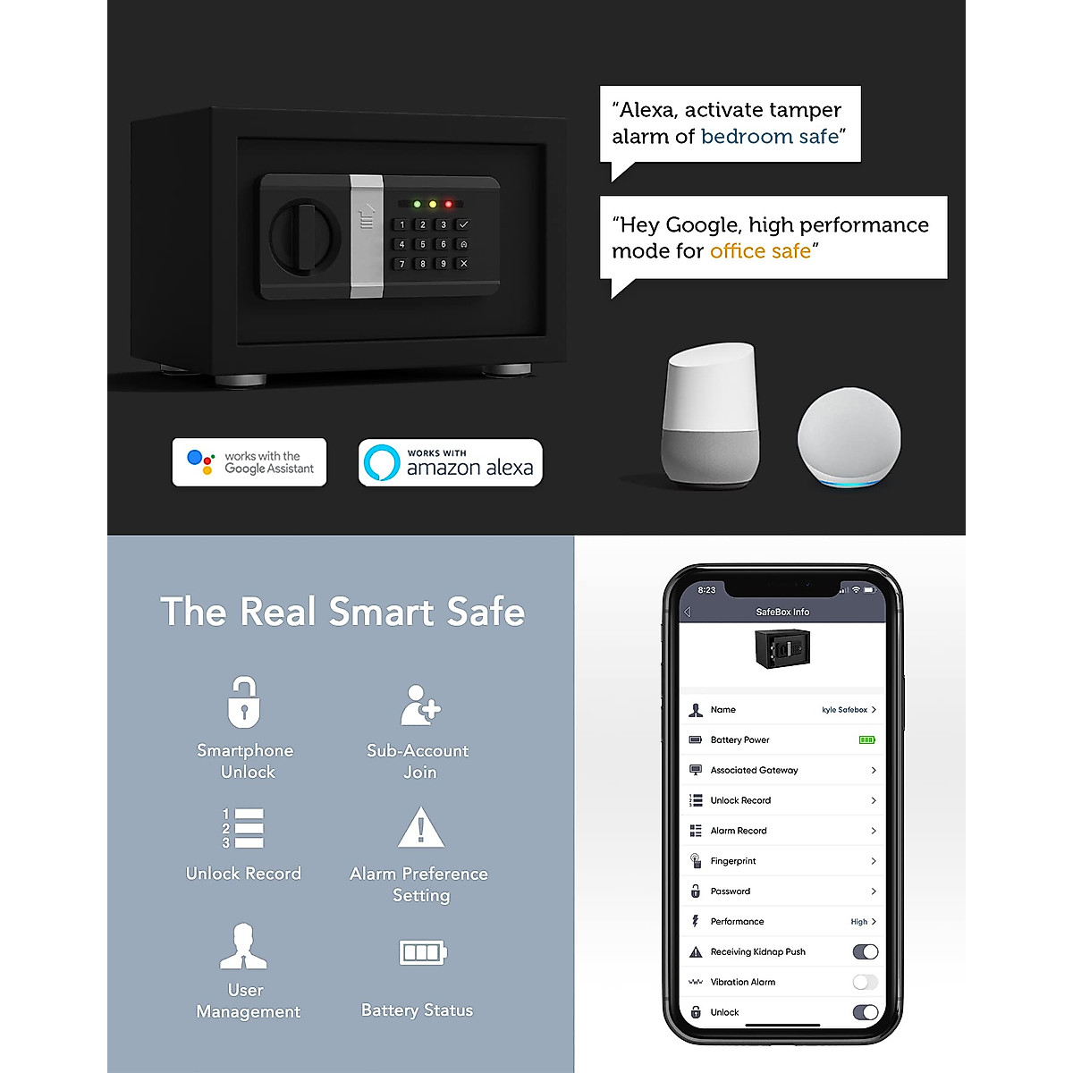 FORFEND Smart Home Safe | App Control/Alert WiFi Safe Box | Kidnap Alarm, Tamper Detection, False Attempt Alarm | Alexa/Google Home | Predrilled Wall Mount | Money Safe for Cash Jewelry Handgun Safe