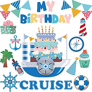 14 Pcs Birthday Car Decorations Cruise Door Decorations Birthday Banners Reflective Magnet Stickers Balloon Cake Box Colorful Birthday Magnets for Car Refrigerator Cruise Door Metal Surface (Cruise)