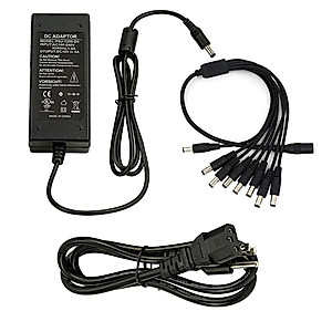 InstallerCCTV Security Camera Power Adapter 12V 5A w/ 8-Way Power Splitter Cable Power Supply, Fits DVR/NVR/AHD/TVI CCTV Security Camera System, LED Strip Lights, UL Listed