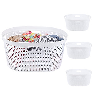 Innouse 4 Pack Laundry Basket with Cutout Handle, White Plastic Laundry Hamper