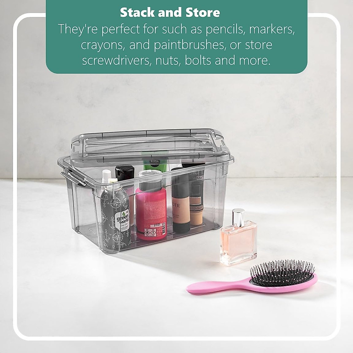 Tribello 6 Quart Storage Containers with Lids, Plastic Storage Bins with Latching Lids For Organizing - Tinted - (11.5’ x 8” x 6”) - Set of 4 - Made in EU