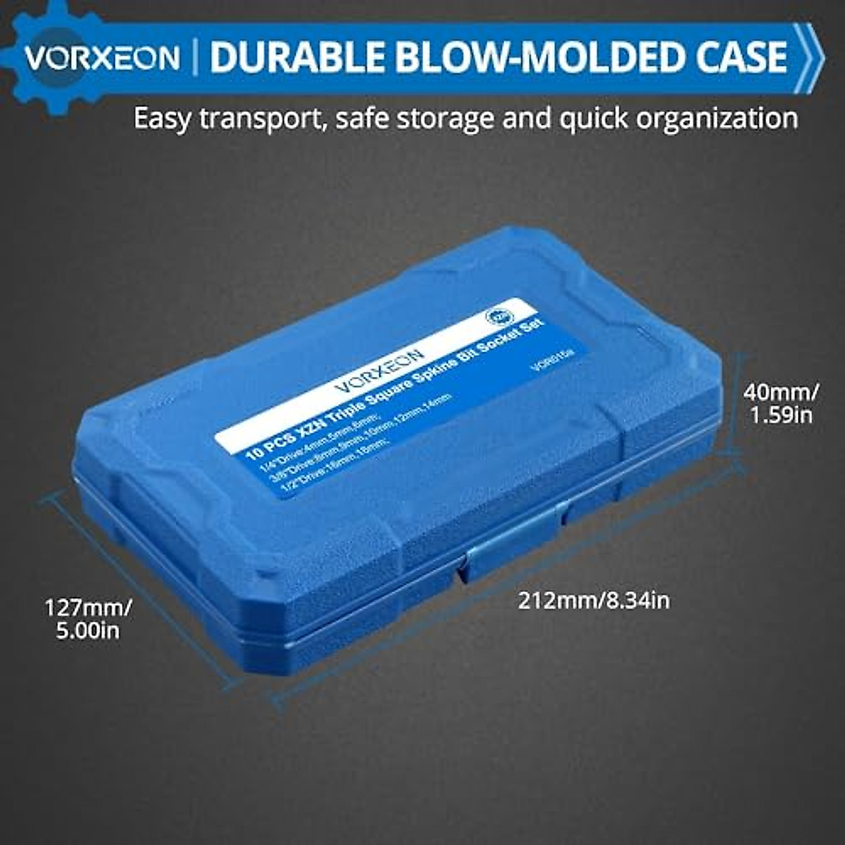 VORXEON 10 Pcs Triple Square Spline Bit Socket Set M4 - M18, S2 Alloy Steel and CR-V XZN Sockets with Storage Case, 1/4” 3/8” 1/2” Drive