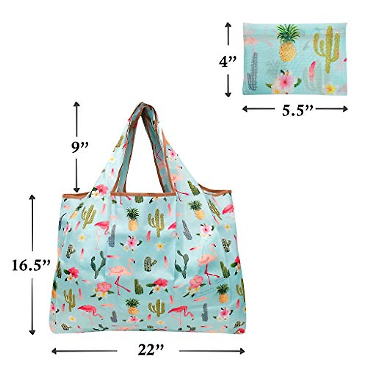 Wrapables Eco-Friendly Large Nylon Reusable Shopping Bags (Set of 2), Flamingo Fun