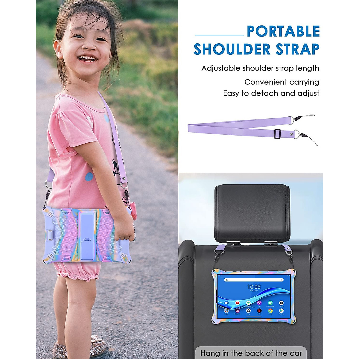 DETUOSI Silicone Case for Lenovo Tab M10 FHD Plus 10.3" 2020 Release (TB-X606X/X606F) with Strap & Stylus Pen, Slim Lightweight Folded Stand Protective Cover for Tab M10 FHD Plus, Rose Red & Purple