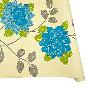 Yifely Large Blue Peony Shelf Liner Self-Adhesive Dresser Drawer Covering PVC Paper Refresh School Study Desk 17.8 Inch by 9.8 Feet