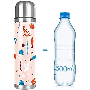 Cute Fish Coral Vacuum Insulated Stainless Steel Water Bottle, Double Walled Travel Thermos Coffee Mug 17 OZ for School Office