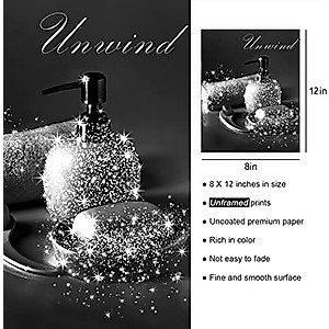 UKZMN Fashion Wall Art Bathroom Decor Glam Glitter Art Prints Balck and White Bathroom Artwork for Wall Black and White Modern Women Funny Bathroom Wall decor Painting Wall Art For Living Room Set of 4 (black, 8*12 Unframed)
