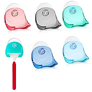 5 Pieces Razor Holder with Suction Cup Plastic 5 Color Razor Holder Reusable Razor Hook Suction Shaver Wall Mount Shaver Holder Hanger Bathroom Organizer Hook for Glass Tile