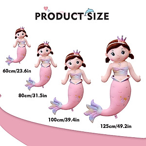 NXNYNZ Mermaid Stuffed Animal Plush, 23.6in Cute Soft Pink Hugging Mermaid Plushies Pillow Toys Kawaii Birthday Gift for for Adults Kids Boys Girls