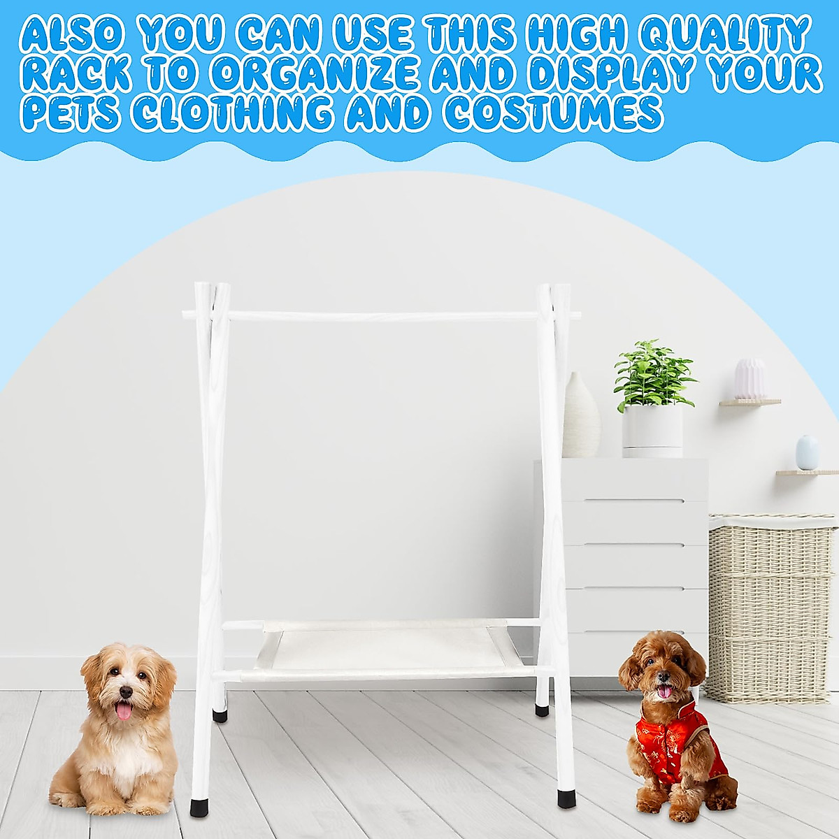 Queekay Kids Clothing Rack Kids Garment Rack for Baby Shower Pets Dolls Baby Dress up Storage Wooden Clothes Organizer with Storage Shelf Hanger Rack(White, Medium)