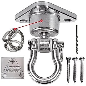 IOH Silent Bearing Swing Hanger Hammock Suspension Kit, SUS Rust Proof, 1500LB Heavy Duty 360 Degree Rotation, Yoga, Sandbag, Gym (3 wooden screws)