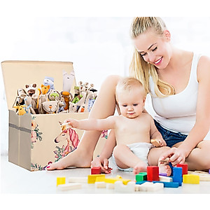 Yosayd Flexible Unicorn Kids Fabric Toy Storage Bins with Flip-top Lid, Light Weight Large Toy Chest for Toy, Book, Clothing