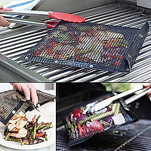 AOOCAN Mesh Grill Bags 13.2 x 10.6 Inch Set of 2-100% Non-stick Heavy Duty Barbecue Grill Bags, Reusable and simple to Clean, Works on Charcoal Grill Outdoor Gas Charcoal BBQ - Extended Warranty